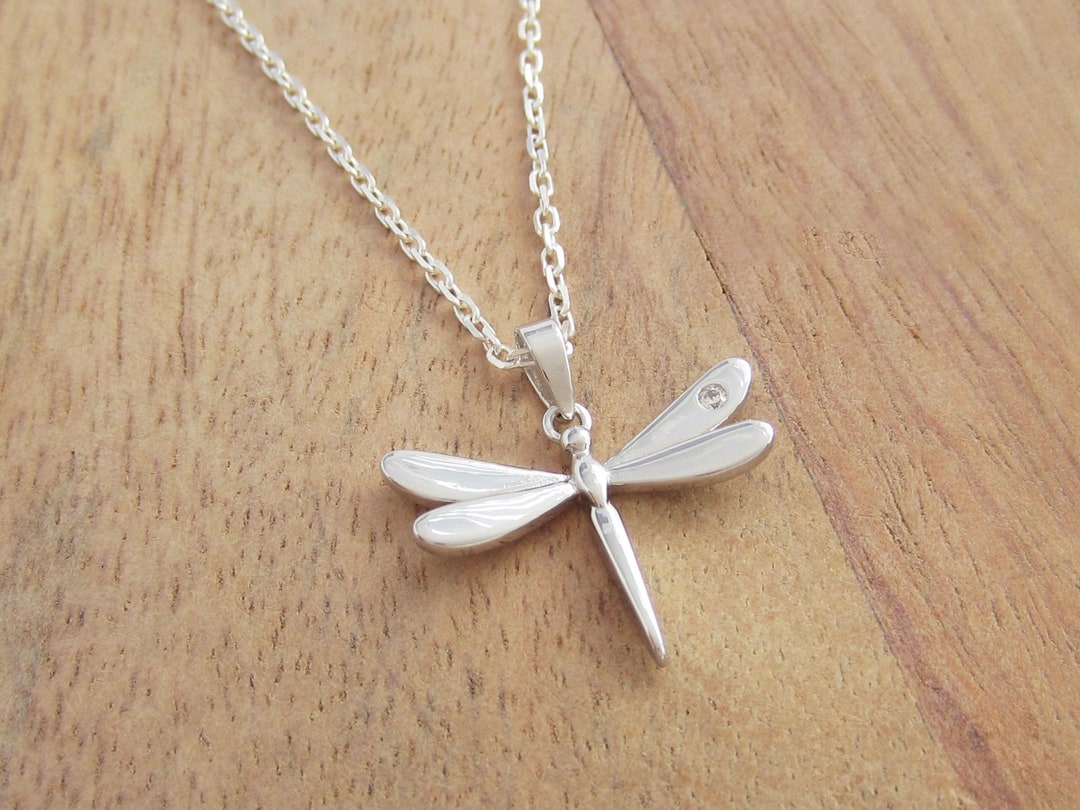 Dragonfly Necklace - 925 Sterling Silver Jewelry - Clear Cubic Zirconia ...