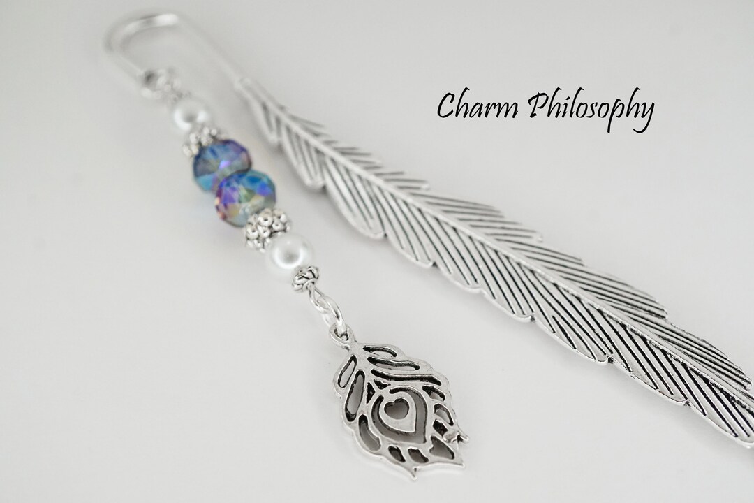 Peacock Feather Bookmark Tibetan Silver Beaded Bookmark - Etsy