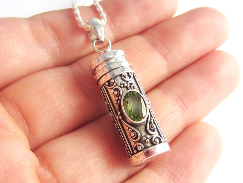 Prayer Box Necklace Peridot Capsule Hollow Tube Pendant - Etsy