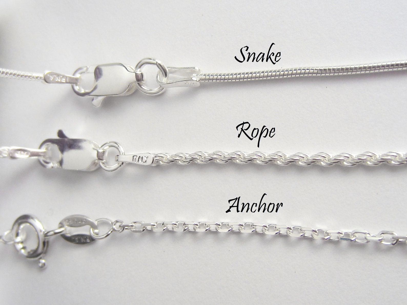 925 Sterling Silver Chain Anchor Rope and Snake Chains 16 - Etsy