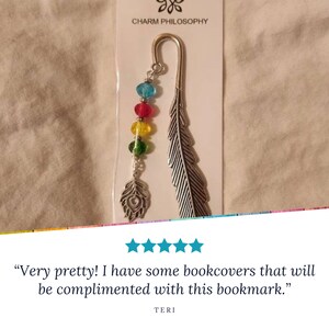 Peacock Feather Bookmark Tibetan Silver Beaded Bookmark Feather Charm ...