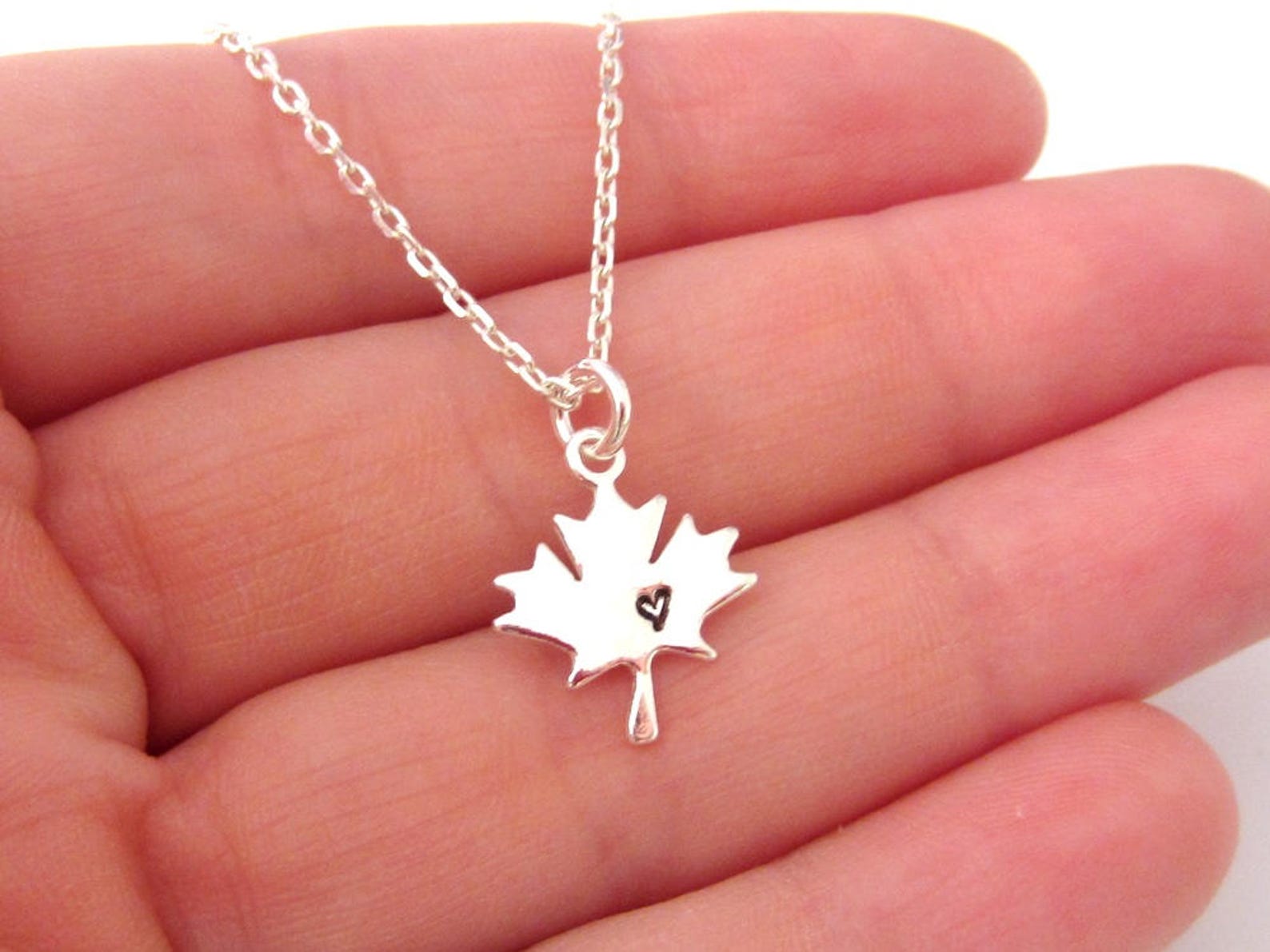 Maple Leaf Necklace Maple Leaf Heart Charm We'll | Etsy