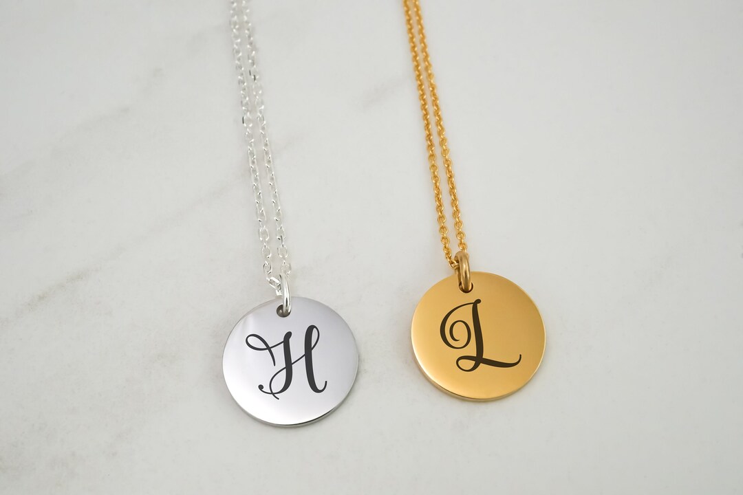 Cursive Initial Necklace - Custom Engraved Letter Necklace - 925 ...