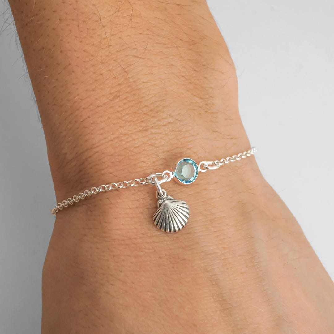 Clam Shell Bracelet, Clam Shell Anklet, Birthstone Bracelet, 925 ...