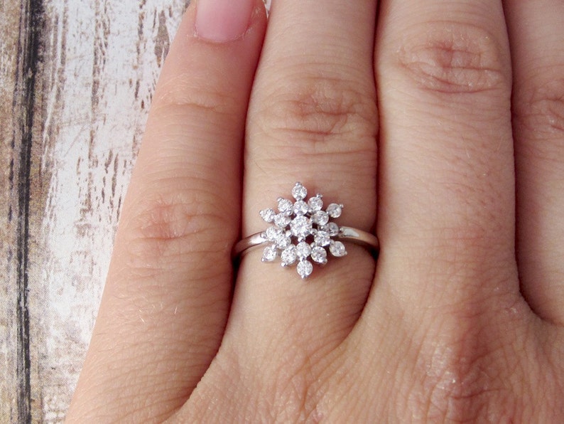 Snowflake Ring Cubic Zirconia Snowflake Jewelry Sizes 5-9 | Etsy