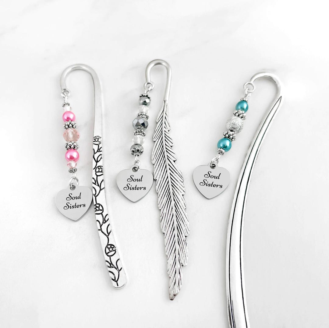 Soul Sisters Bookmark: Silver Heart Charm, Friendship Gift - Etsy