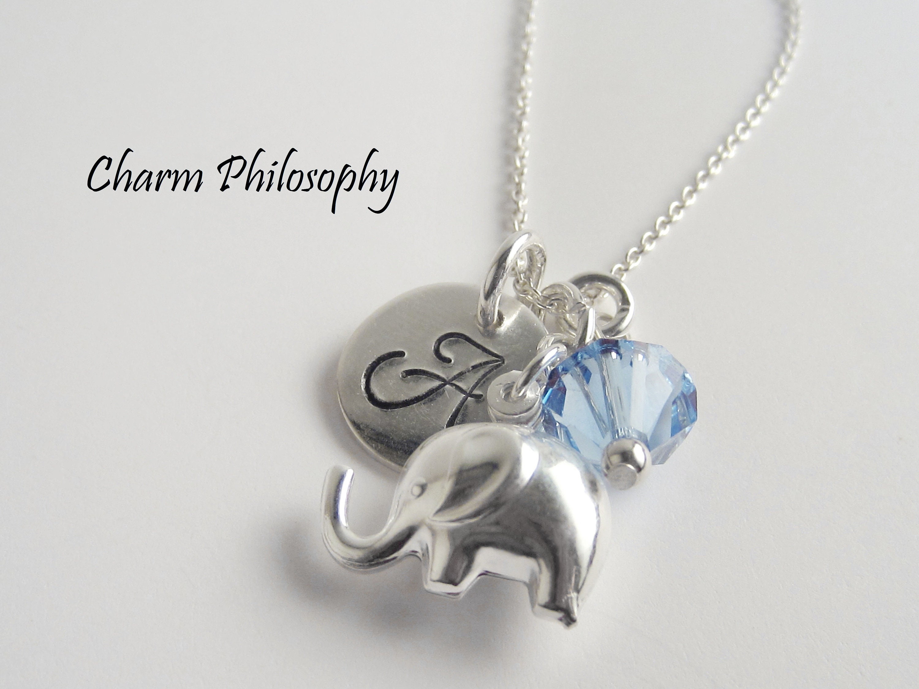 Custom Initial Elephant Necklace 925 Sterling Silver | Etsy