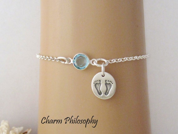 Baby Feet Bracelet or Anklet Personalized Birthstone | Etsy