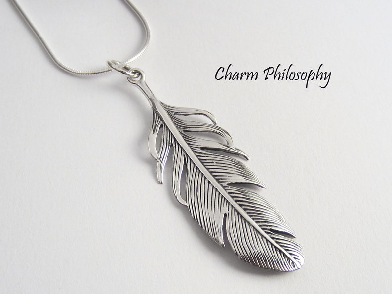 Large Feather Necklace 925 Sterling Silver Jewelry Feather - Etsy Canada