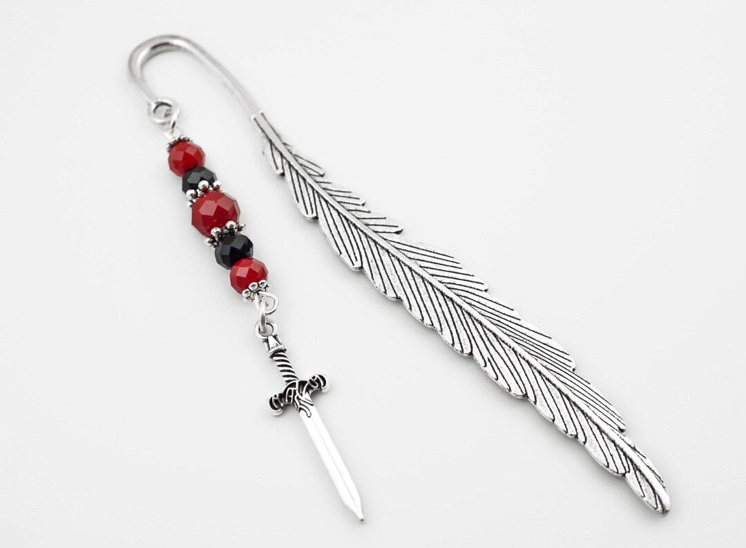 Sword Bookmark: Silver Metal Charm Beaded Book Marker, Fantasy Gift - Etsy