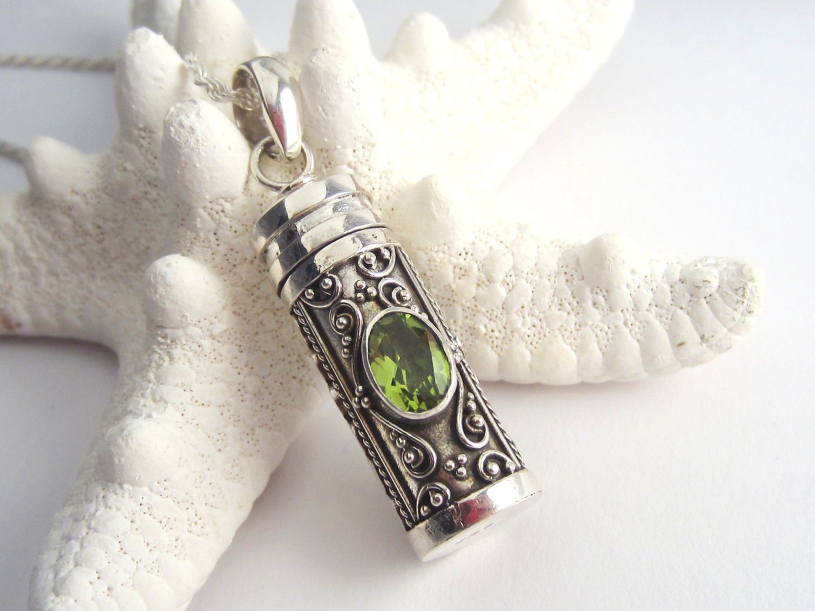Prayer Box Necklace Peridot Capsule Hollow Tube Pendant - Etsy