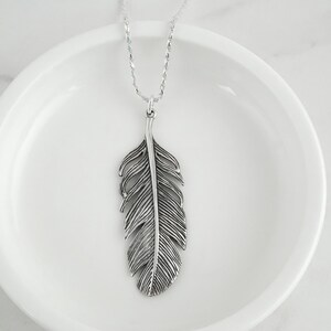 Large Feather Necklace 925 Sterling Silver Jewelry Feather Pendant ...