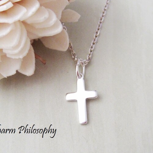 Tiny Cross Necklace. Sterling Silver Christian Faith Pendant. | Etsy