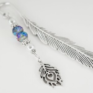Peacock Feather Bookmark Tibetan Silver Beaded Bookmark Feather Charm ...