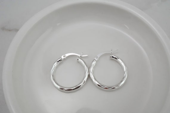 Diamond Cut Hoop Earrings 925 Sterling Silver Jewelry Round Silver Hoops with Clip Closure 20mm 4 5 inches Etsy