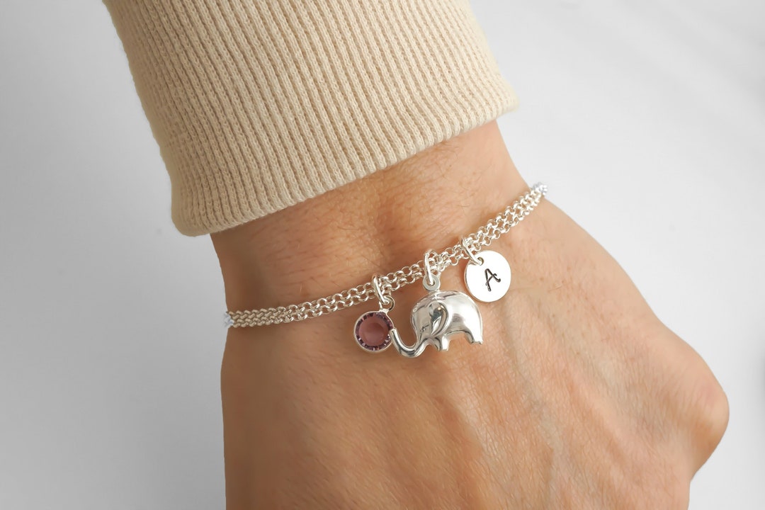 Elephant Charm Bracelet in 925 Sterling Silver Double Rolo Chain ...