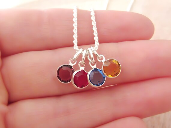 Birthstone Necklace 4 Birthstones Personalized Birthstone Jewelry Mom of 4 Sisters Necklace Friendship Necklace Etsy
