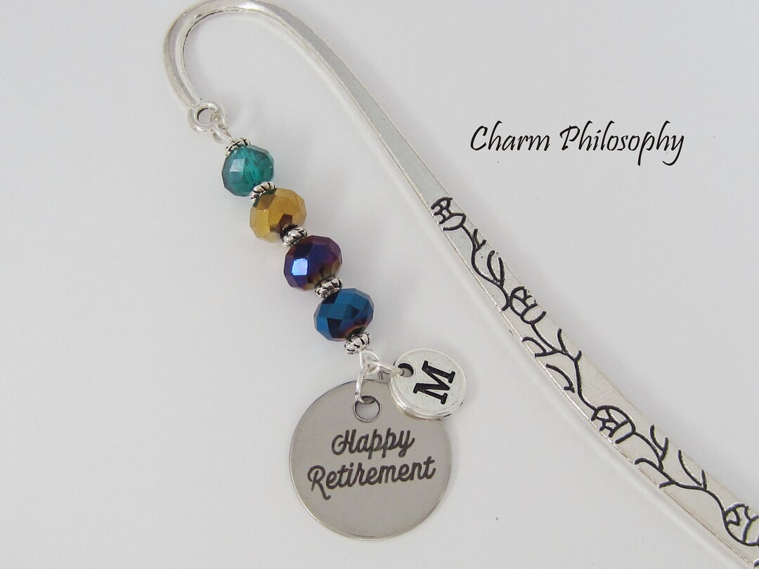 Happy Retirement Bookmark Personalized Initial Charm Tibetan Silver ...