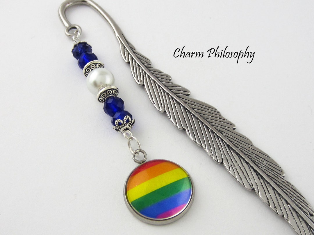 LGBTQ Bookmark Gay Pride Cabochon Charm Tibetan Silver Beaded Bookmark ...