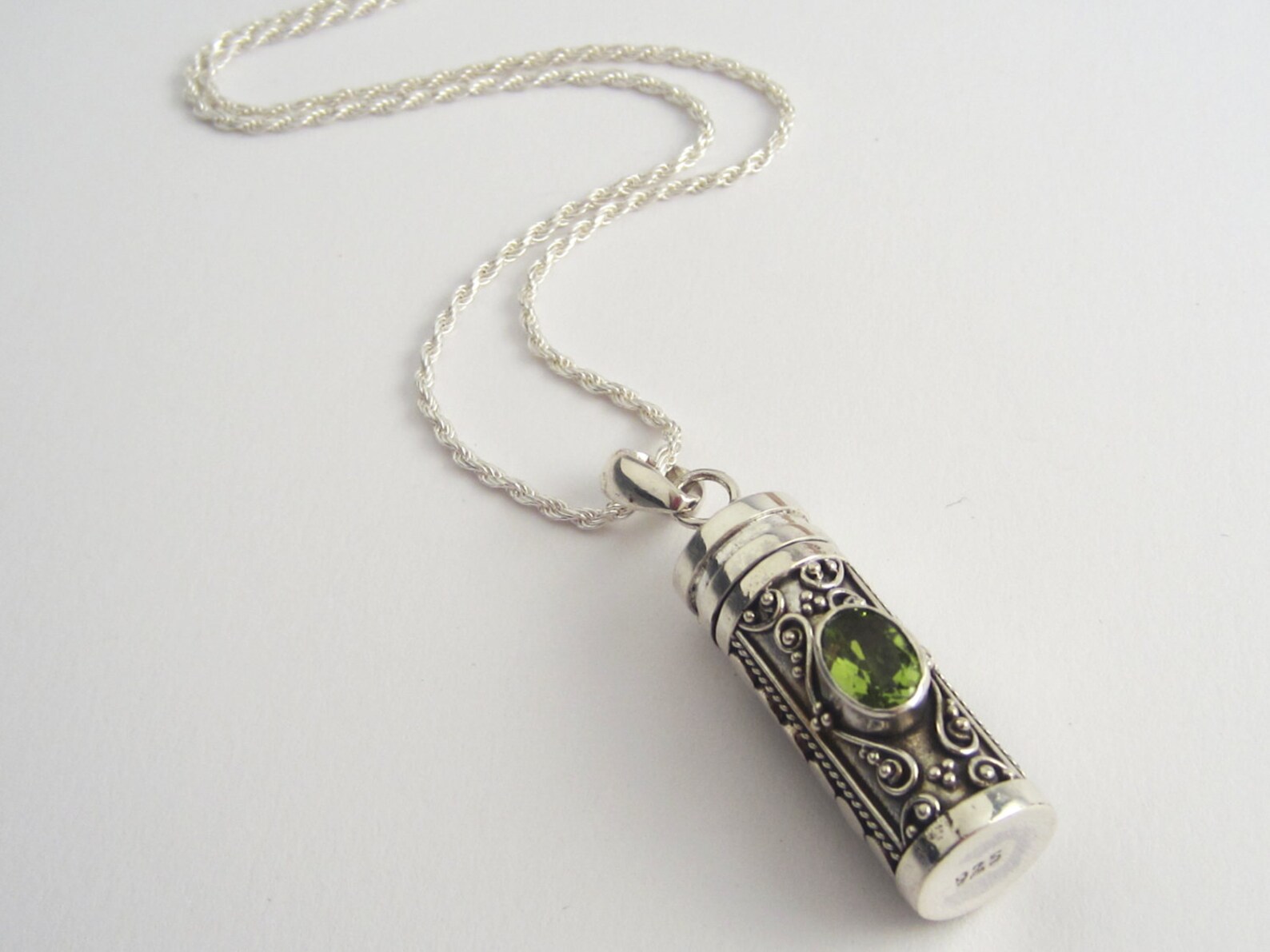 Prayer Box Necklace Peridot Capsule Hollow Tube Pendant - Etsy