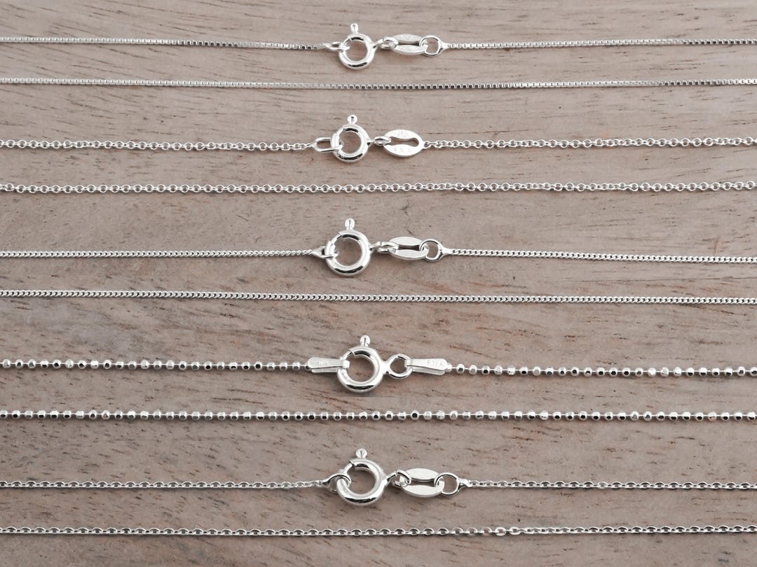 Thin Sterling Silver Chain Necklace for Women, Box Chain, Cable Chain ...