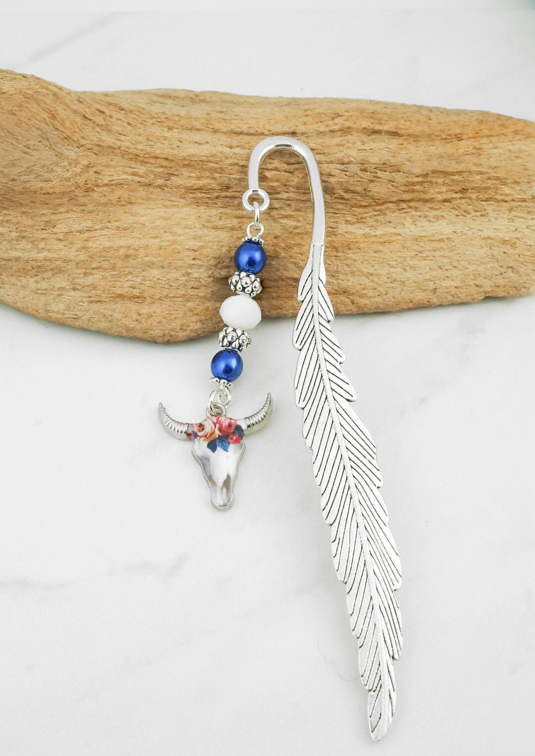 Cow Skull Bookmark - Floral Bull Skull Charm Bookmark - Boho Bookmark ...