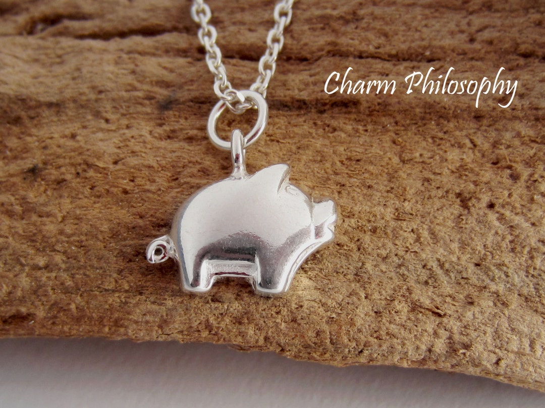 Pig Necklace Very Small Piglet Charm Pendant 925 Sterling - Etsy