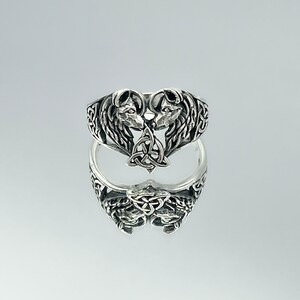 Wolf Ring Celtic Wolf Ring Heart Wolf Jewelry 2 Wolves Ring 925 Sterling Silver Jewelry Silver ...
