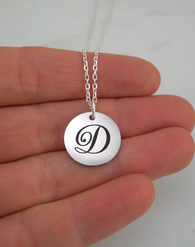 Cursive Initial Necklace - Custom Engraved Letter Necklace - 925 ...