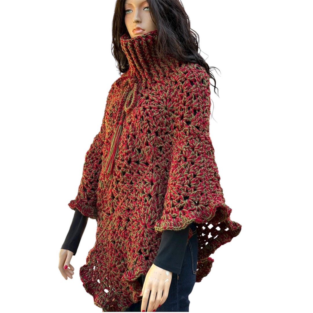 Handmade Crochet Christmas Poncho | Red & Green Holiday Cowl - Etsy