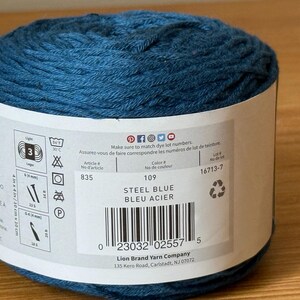 Lionbrand Coboo Yarn, Steel Blue, 232 Yd/ 212 M. 51 Percent Cotton, 49 ...
