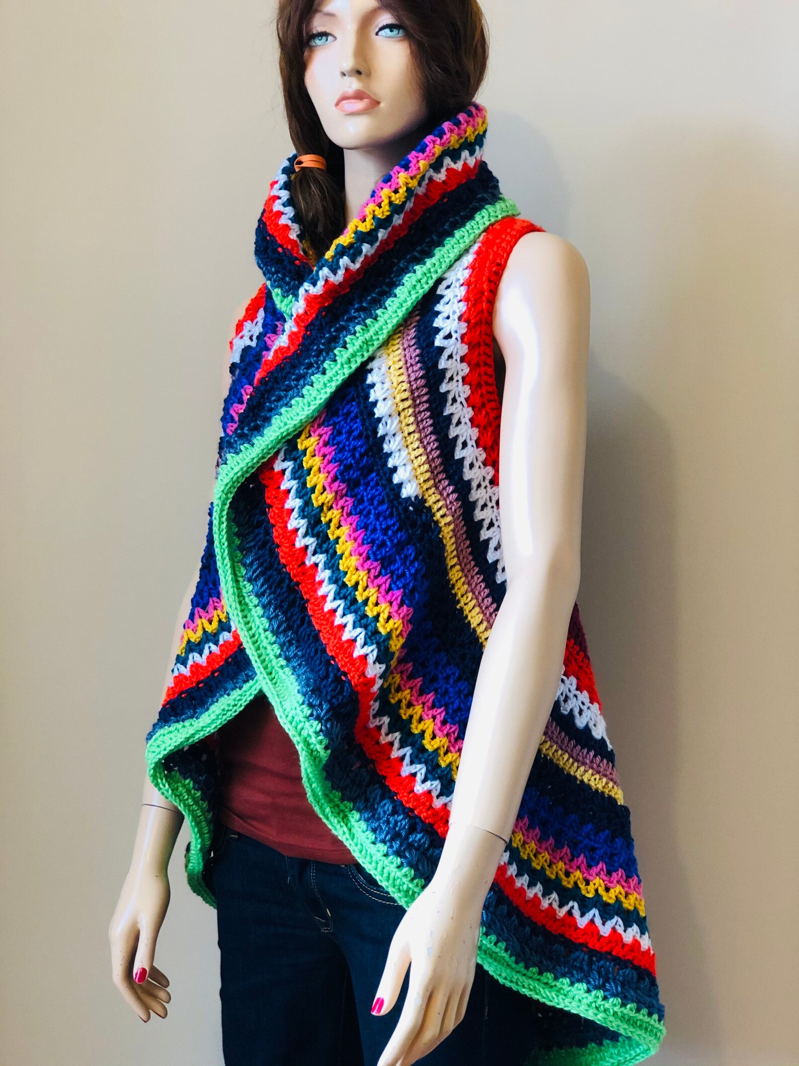 CROCHET Sleeveless Cardigan/ Multicolored Circular Cardigan | Etsy