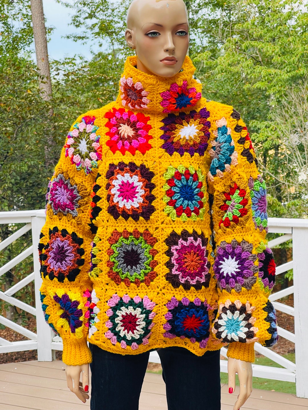 The Color Weaver/color My World Granny Turtle Neck Crochet Sweater in ...