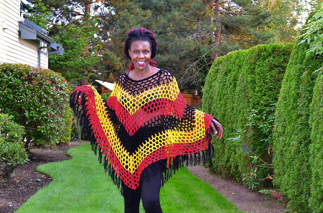 Crochet Uganda Flag Poncho: Acrylic Summer Beach Cover Up - Etsy