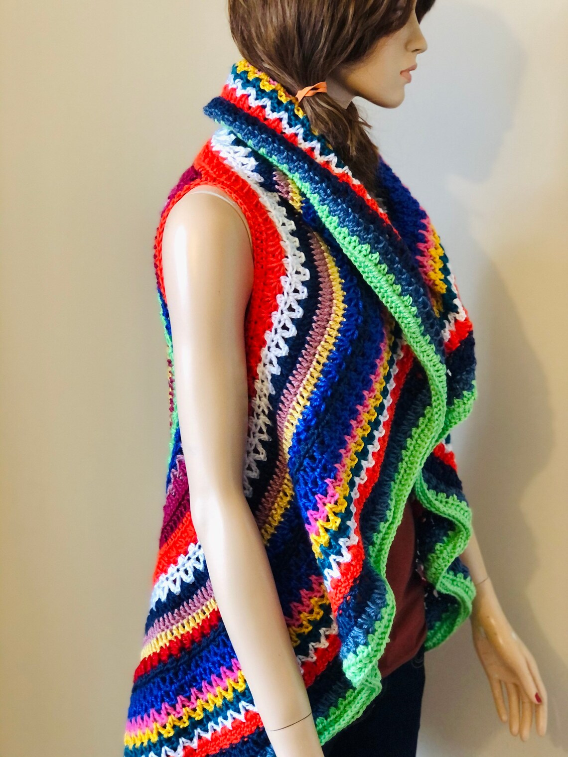 CROCHET Sleeveless Cardigan/ Multicolored Circular Cardigan | Etsy