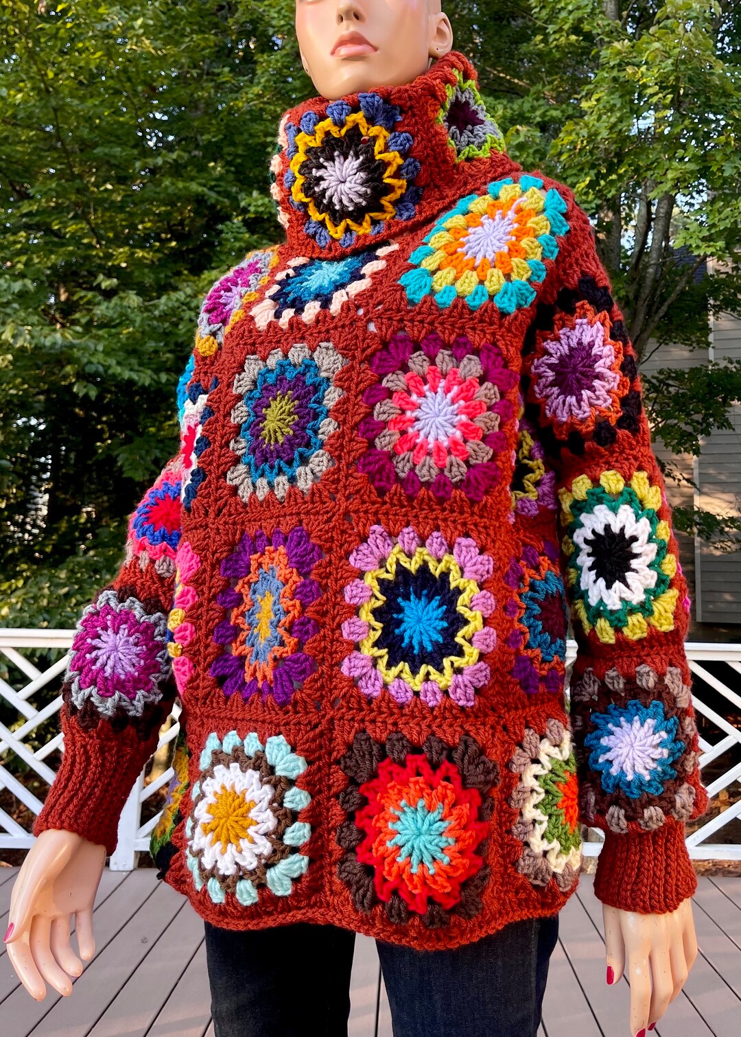 The Color Weaver Granny Turtle Neck Crochet Sweater in - Etsy