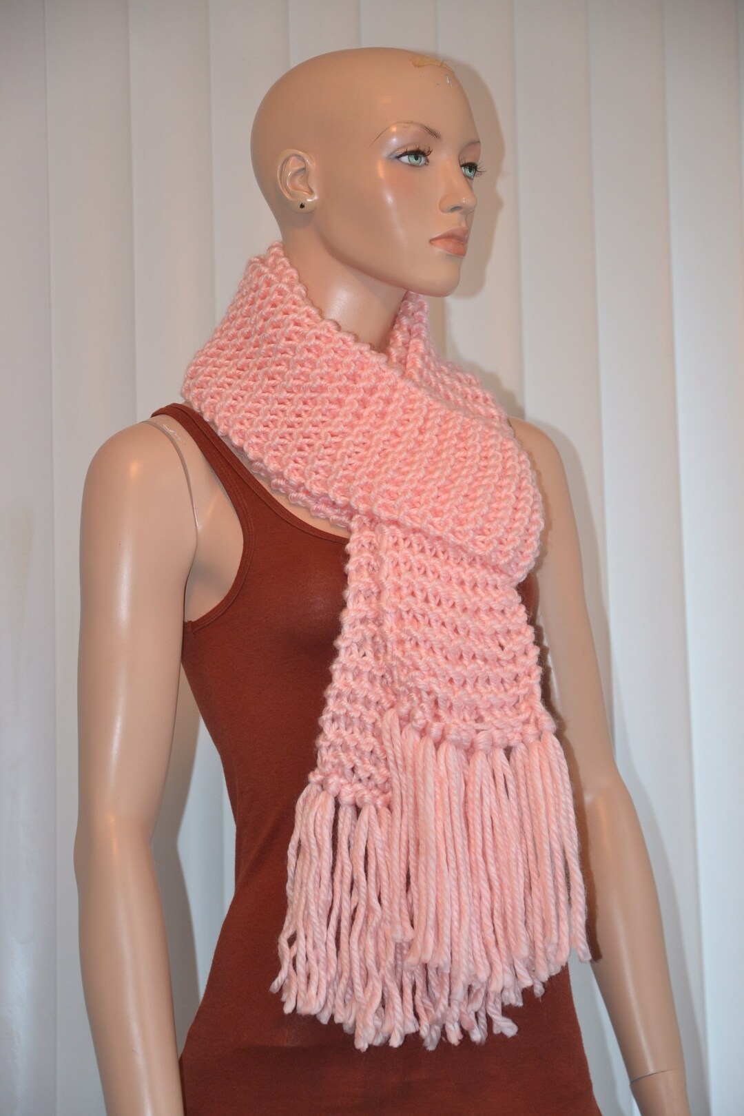 Providence Pink Hand Knitted Fringed Scarf - Etsy