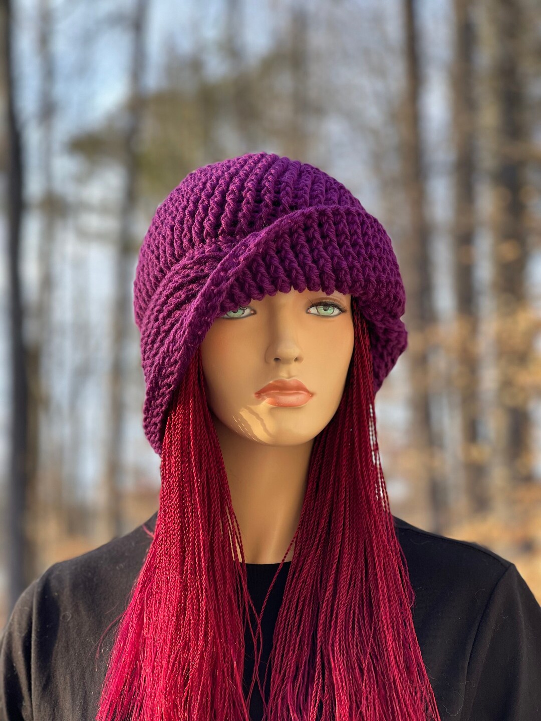 Victorian Era Crochet Cloche Hat/ Vintage Hand Knit Cloche Hat/ Purple ...