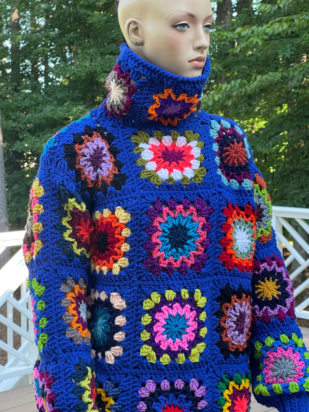 The Color Weaver/color My World Granny Turtle Neck Crochet Sweater in ...