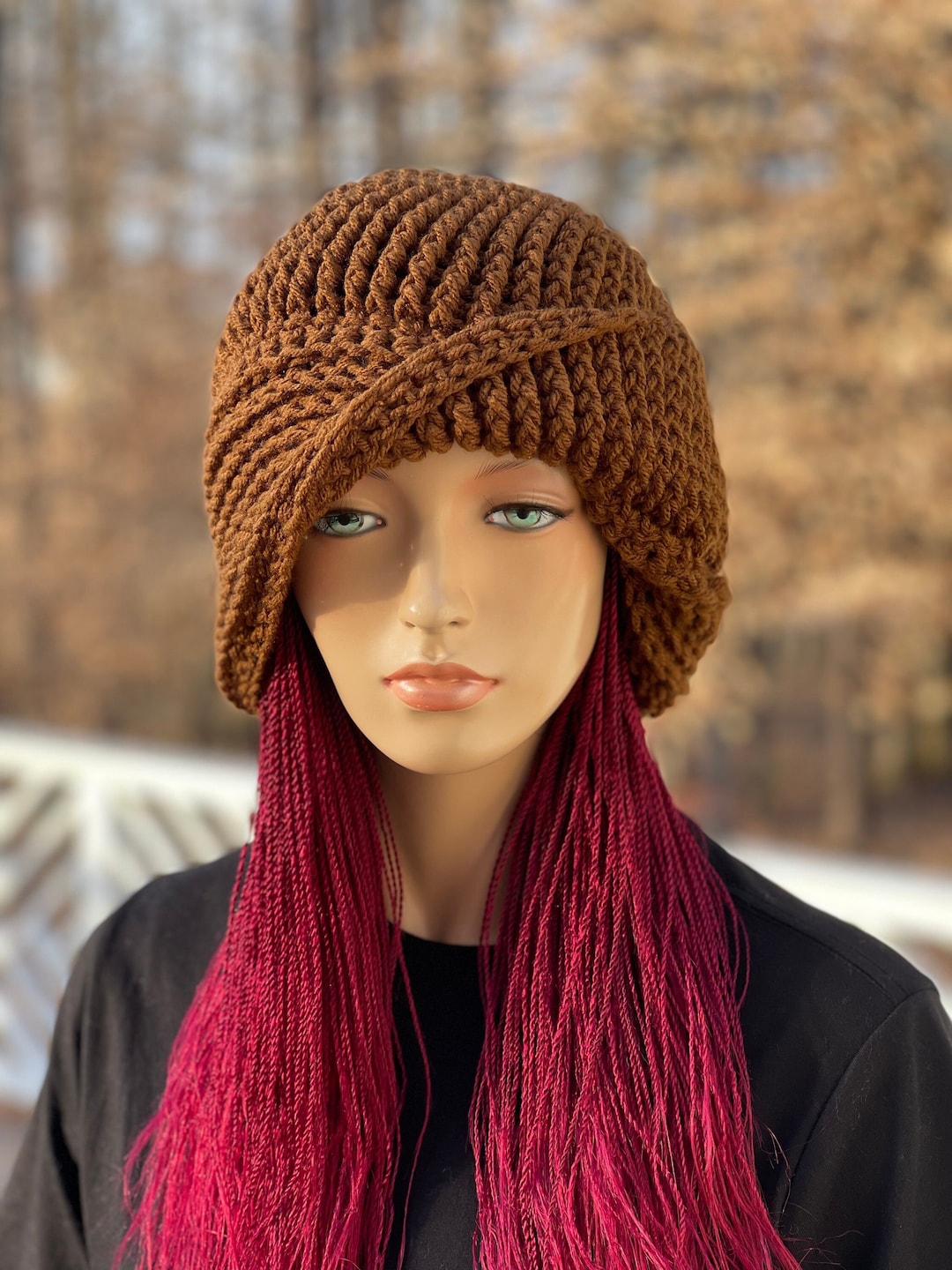 Cinnamon Victorian Era Crochet Cloche Hat/ Vintage Hand Knit Cloche Hat ...