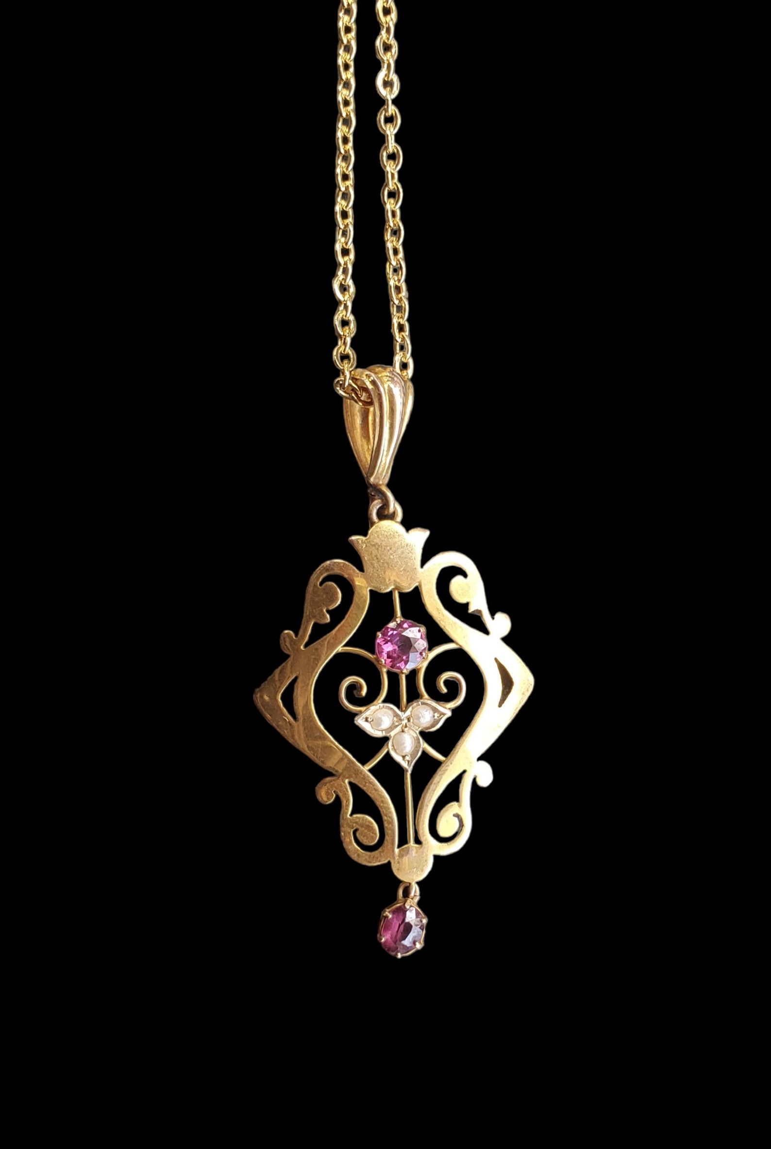Edwardian Era Lavalier Pendant, Antique Garnet Pendant Necklace ...