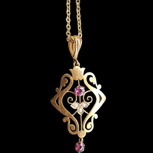 Edwardian Era Lavalier Pendant, Antique Garnet Pendant Necklace ...