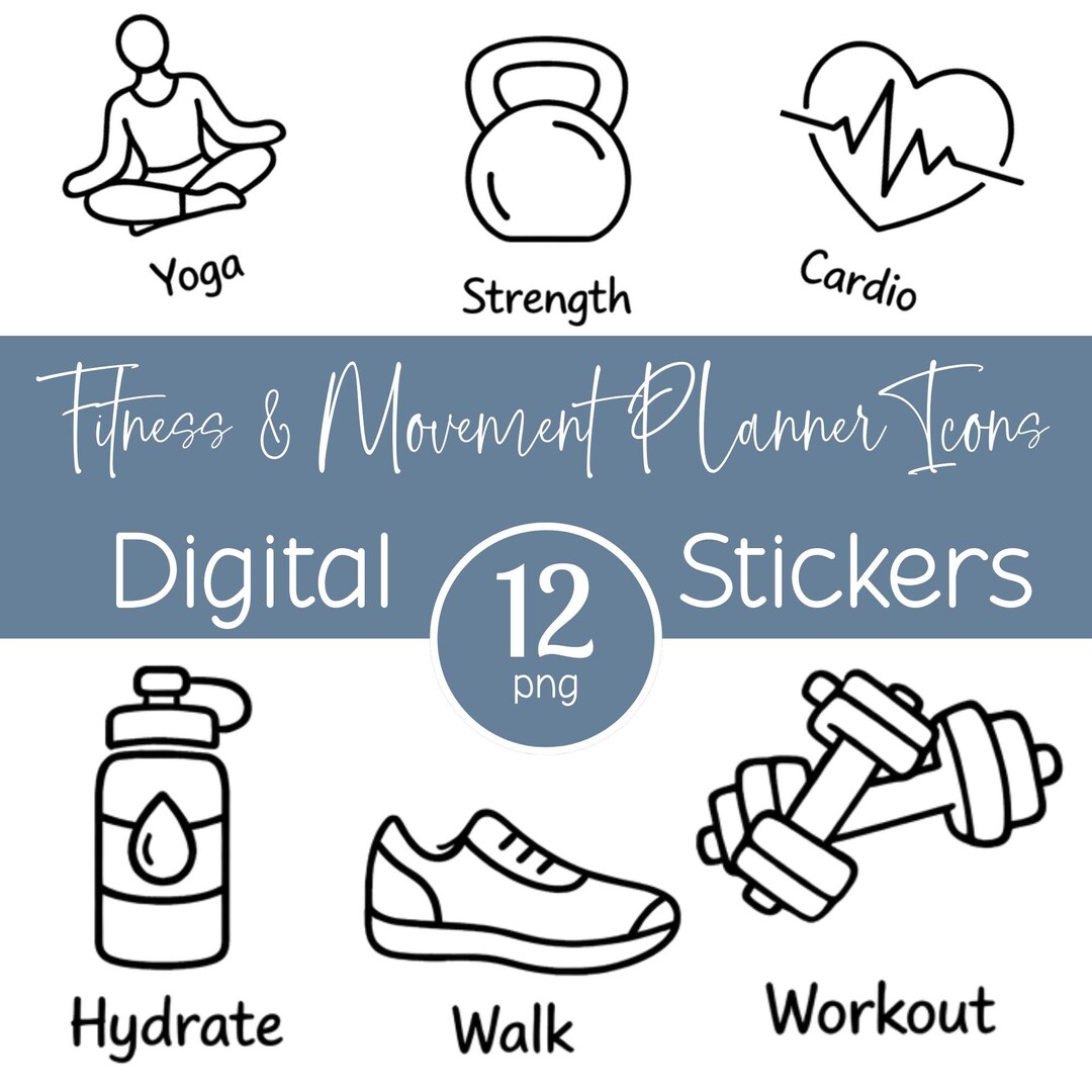 Fitness Planner Stickers, Digital Workout Icons, Gym Day PNG, Yoga ...