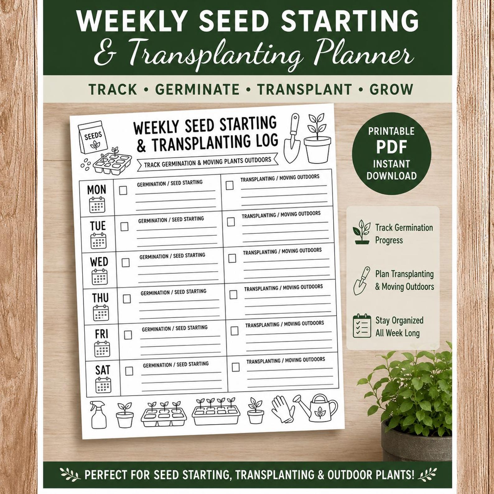 Seed Starting Log Printable, Weekly Garden Planner, Seed Germination ...