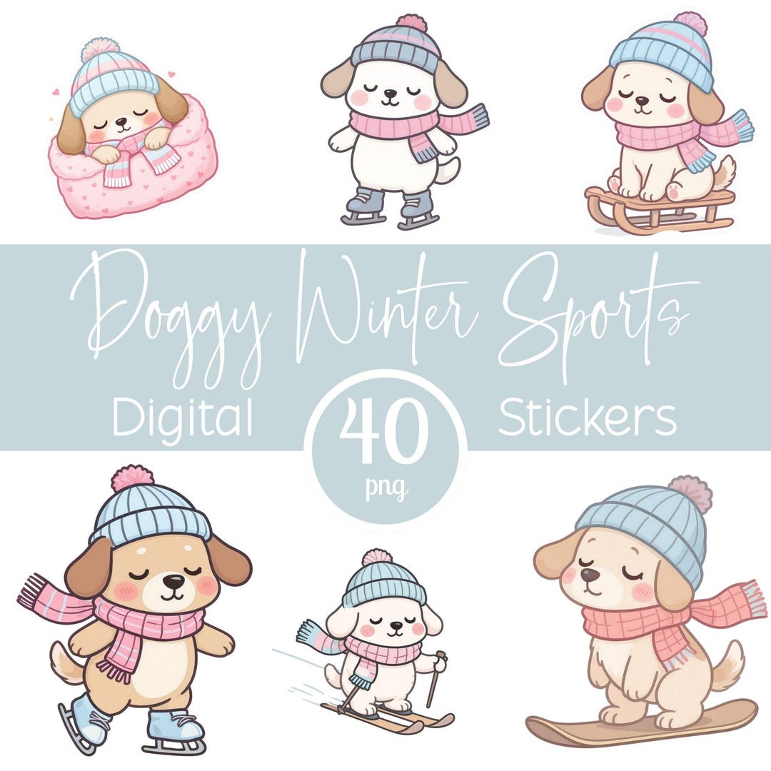 Winter Dog Clipart, Ice Skating Puppy, Ski Dog PNG, Sledding Pup ...