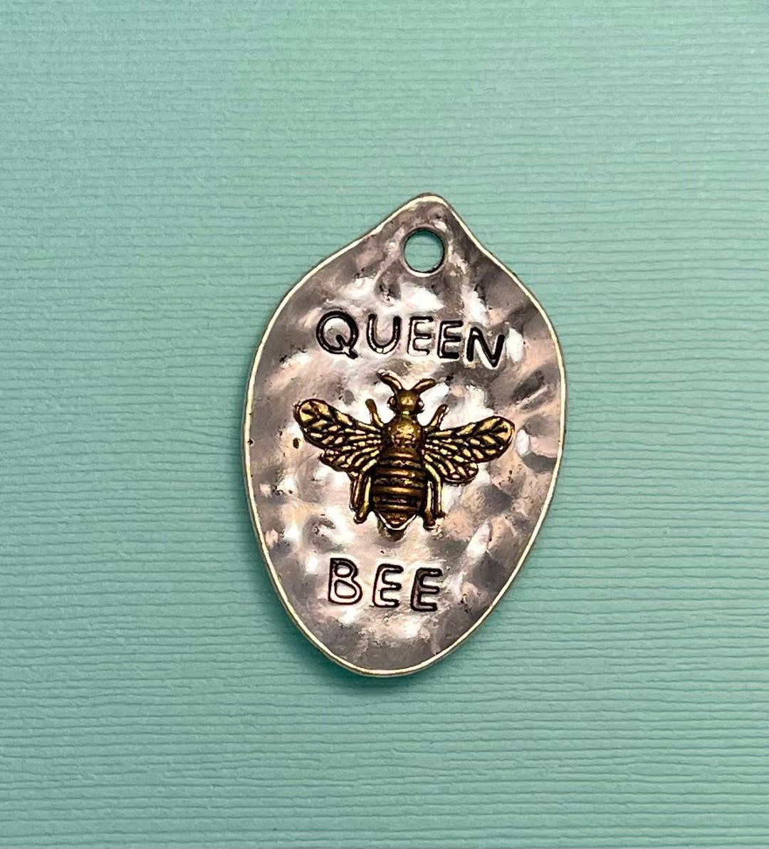 Queen Bee Charm, Silver and Gold Beveled Charm Queen Bee, Bee Keeper ...