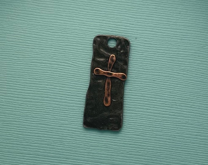 Rustic Cross Charms, Two Tone Crosses, Rectangle With Copper Cross, Black and Cropper Cross ...