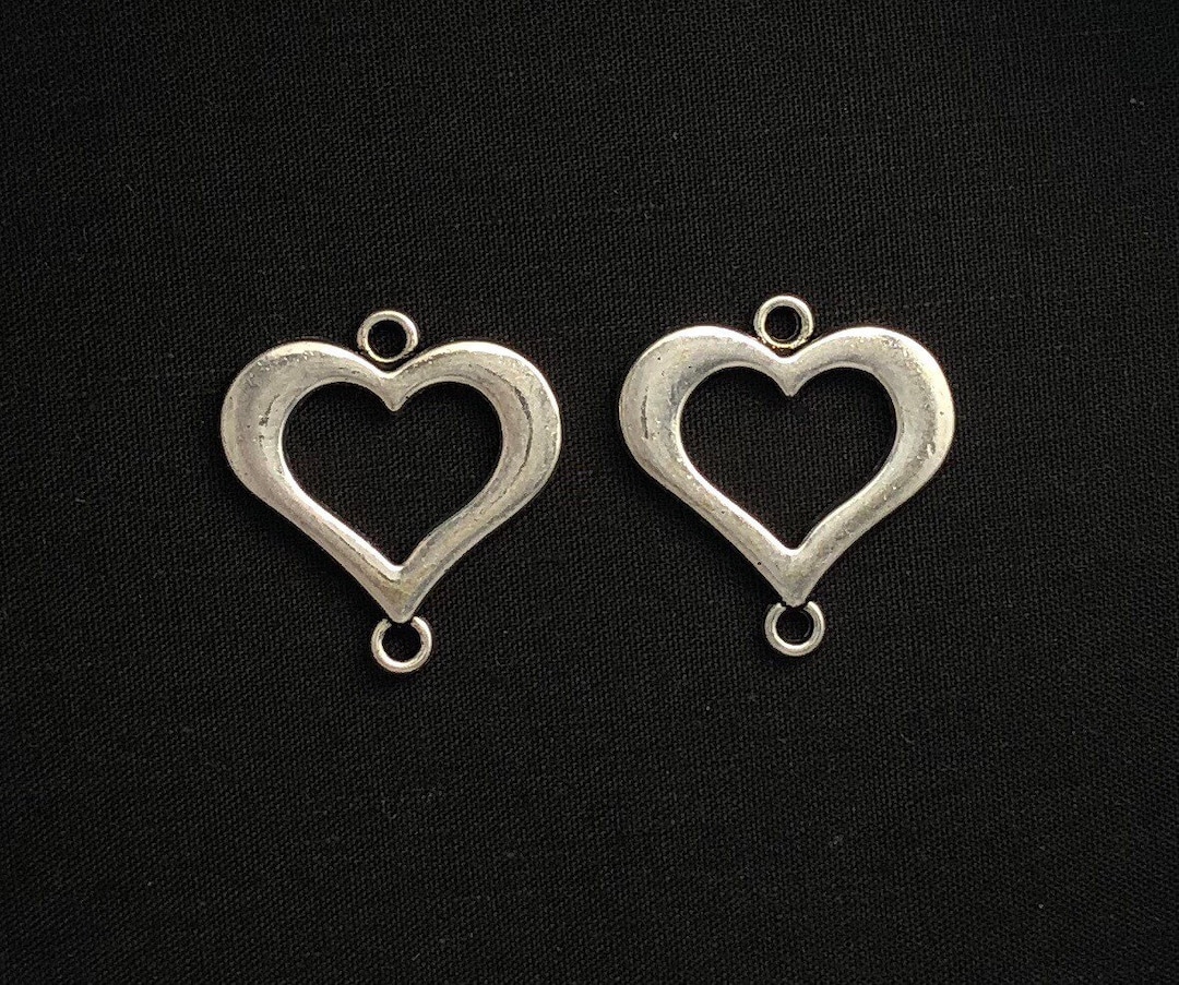 Heart Connector, Silver Heart Links, 2 Loop Connector Silver Heart ...