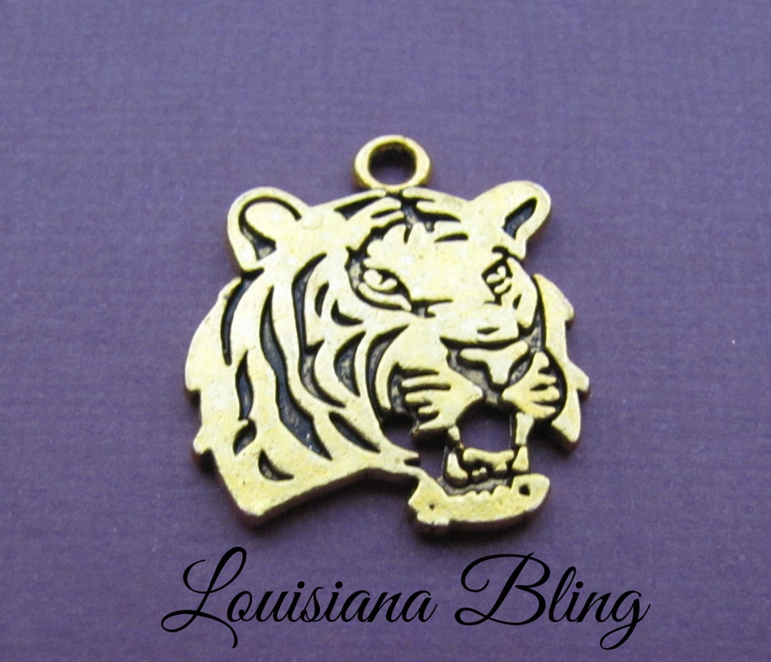 Gold Tiger Charms Double Sided Tiger Flat Pendant Charm, LSU Tiger ...