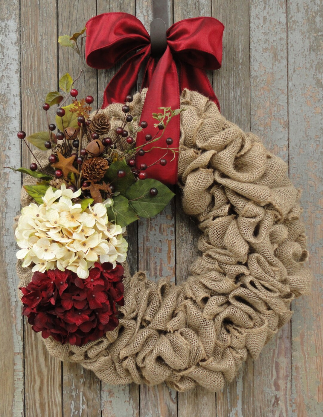 Christmas Hydrangea Wreath Christmas Burlap Wreath Christmas - Etsy